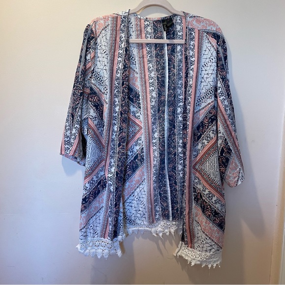 Fun & Flirt | Sweaters | Blue And Pink Duster With Lace Detail | Poshmark